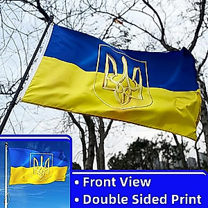Voudlye Ukraine Flag 3x5 Ft and 3Ply Garden Flags 12×18 Inch Ukrainian National Flag with Coat of Arms Trident Flags Double Sided Print - Fade Proof Outdoor Garden Decor
