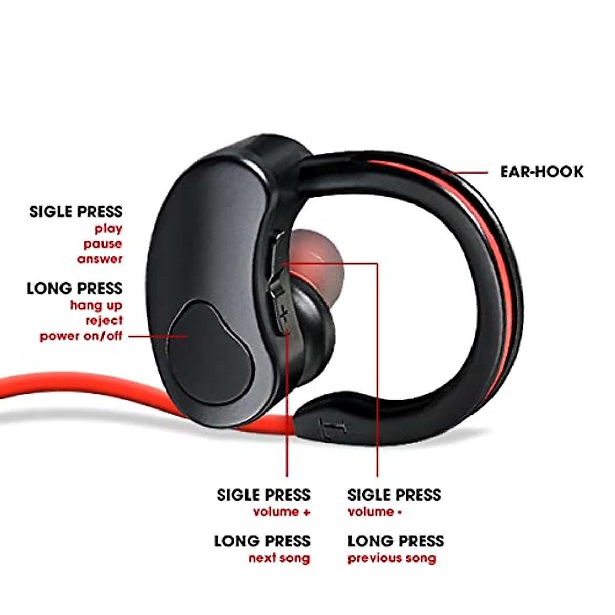 Wireless Earbuds, in-Ear Stereo Headphones Headset Premium Sound with Deep Bass for Sport，Bluetooth 5.0 Wireless Earbuds with Type-C Charging Case and mic (Black+Red)