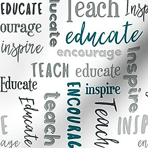 Spoonflower Fabric - Educate Inspire Gray Teal School Typography Education Teacher Mentor Printed on Petal Signature Cotton Fabric Fat Quarter - Sewing Quilting Apparel Crafts Decor