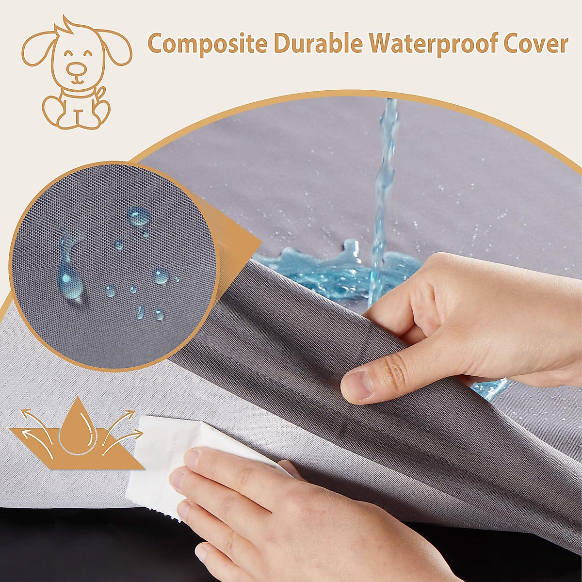 BFPETHOME Outdoor Dog Beds for Large Dogs, Waterproof Dog Bed for Medium, Large, Extra Large Dogs, Orthopedic Dog Bed with Removable Washable Cover, Egg Crate Foam Pet Bed Mat. (42 x 30 in, Grey)