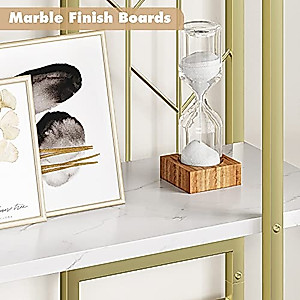IDEALHOUSE Bookshelf 6 Tier Bookcase Modern Storage Rack Shelf Tall Standing Bookshelves with Metal Frame Large Unique Display Racks Wood Book Shelf for Bedroom, Living Room, Home Office, White/Gold