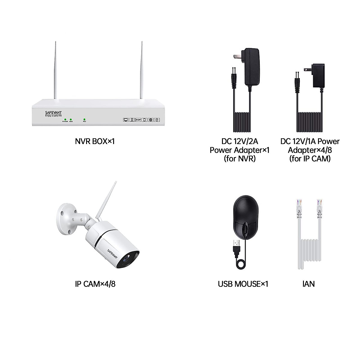 SAFEVANT 8 Channel Wireless 3MP IP Camera System with Night Vision and Motion Detection, 4TB Storage, WiFi, Indoor/Outdoor Use