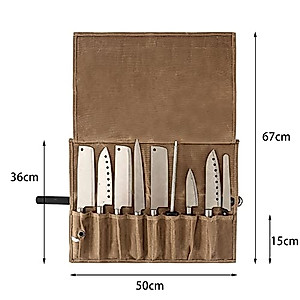 Chef Knife Roll Bag, 9 Pockets Canvas Knife Case, Knife Bag, Knife Wrap Wallet, Cutlery Knife Pouch Holders Protectors for Chef Knives Kitchen Utensils, Tool Roll (Brown)