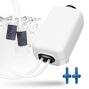 AQUANEAT Aquarium Air Pump, 100gal Fish Tank Air Bubbler, Adjustable Dual-Outlet Hydroponic Oxygen Aerator with Air Stones, Airline Tubing, Check Valves
