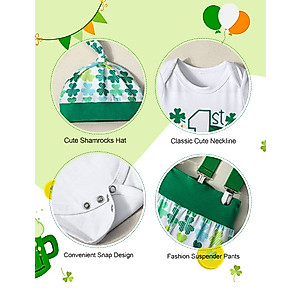 AGAPENG St Patricks Day Baby Boy Outfit Baby St Patricks Day Outfit Boy 0-3 Months My First St Patricks Day Baby Boy Outfit Long Sleeve Romper Shamrocks Suspenders Pants Hat