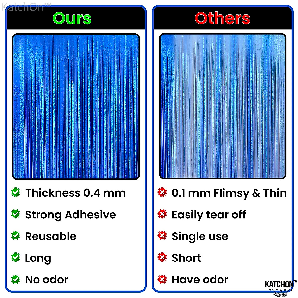 KatchOn, Iridescent Blue Streamers Backdrop - 3.2x8 Feet, Pack of 2 | Graduation Backdrop 2024, Graduation Decorations 2025, Pool Party Decorations | Iridescent Blue Backdrop, Summer Party Decorations