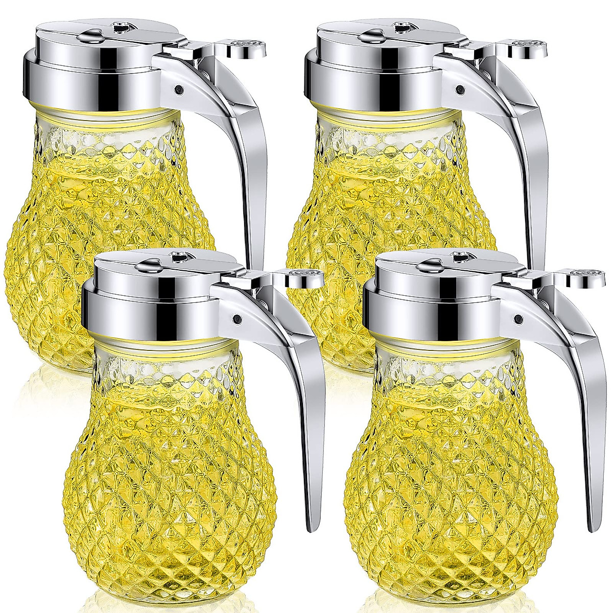 4 Pack Syrup Dispensers Glass Honey Jar Bottle Maple Sugar Dispenser 6 oz Retracting Spout Syrup Containers Pitcher For Milk Coffee Home Restaurant Kitchen Bar Oil Condiment (Rhombus Style)