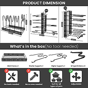 Generic 8 Tier Pot And Pan Organizer For Cabinet - Sturdy Iron Base, Easy Assembly, 8 Adjustable Tiers, Clears Countertops