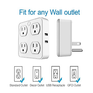 Wireless Wall Tap Smart Plug,Surge Protector, 4 Outlet Extender with 4 USB Charging Ports, Compatible with Alexa Google Assistant, no Hub Required (4 Outlets,4 USB Ports), ETL Certification