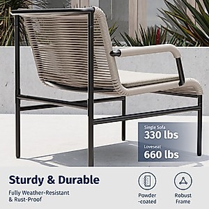 EAST OAK 4 Piece Patio Furniture Set, Outdoor Furniture with PE Wicker Rattan Chairs and Coffee Table, Modern Patio Conversation Set with Soft Pad for Garden, Backyard and Porch, Apricot