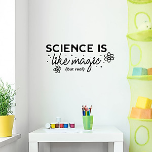 Vinyl Wall Art Decal - Science is Like Magic But Real - 13" x 30" - Trendy Inspirational Quote Sticker for Kids Room Girls Bedroom Playroom Home School Educational Classroom Decor (Black)