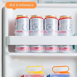 Xyfw Portable Soda Can Organizer, Portable Fridge Organizer, Beer Can Holder with Carrier Handle for Juice Drink Beer Can Fridge Storage Sliding Rack - 6Pack