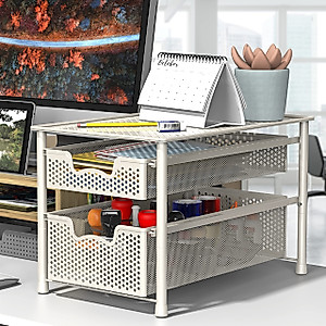 Simple Houseware Stackable 2 Tier Sliding Basket Organizer Drawer, White