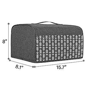 Yarwo 4 Slice Toaster Cover with Pockets and Top Handle, Nylon Toaster Cover Fits for Most 4 Slice Long Slot Toasters, Gray with Arrow