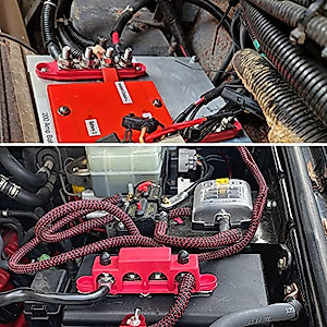 Heart Horse Power Distribution Block Battery Bus Bar 4 Post 5/16'' Terminal Stud Junction Block Insulated with Cover and Ring Terminals DC48V 250 Amp for Marine RV Boat Automotive (5/16'', Red+Black)