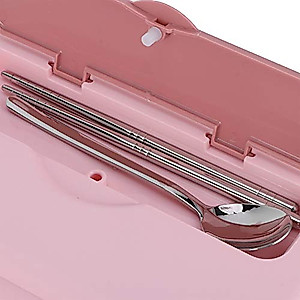 Raviga Stainless Steel Lunch Box 4 Compartments Portable Bento Box for Kids Student or Adult Food Storage Containers with Lids Airtight Soup Bowl And Tableware Large Capacity 50-oz(Pink)