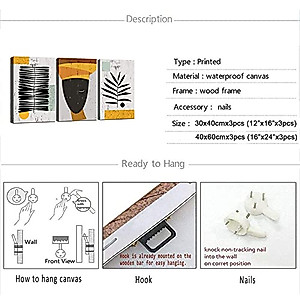 Framed Canvas Wall Art African Ethno Motive Wall Art Set, Abstract Ethno Art, African American Woman Portrait, Black Orange Print, Contemporary Collage, Minimalist (A-3pcs,12x16inchx3pcs)