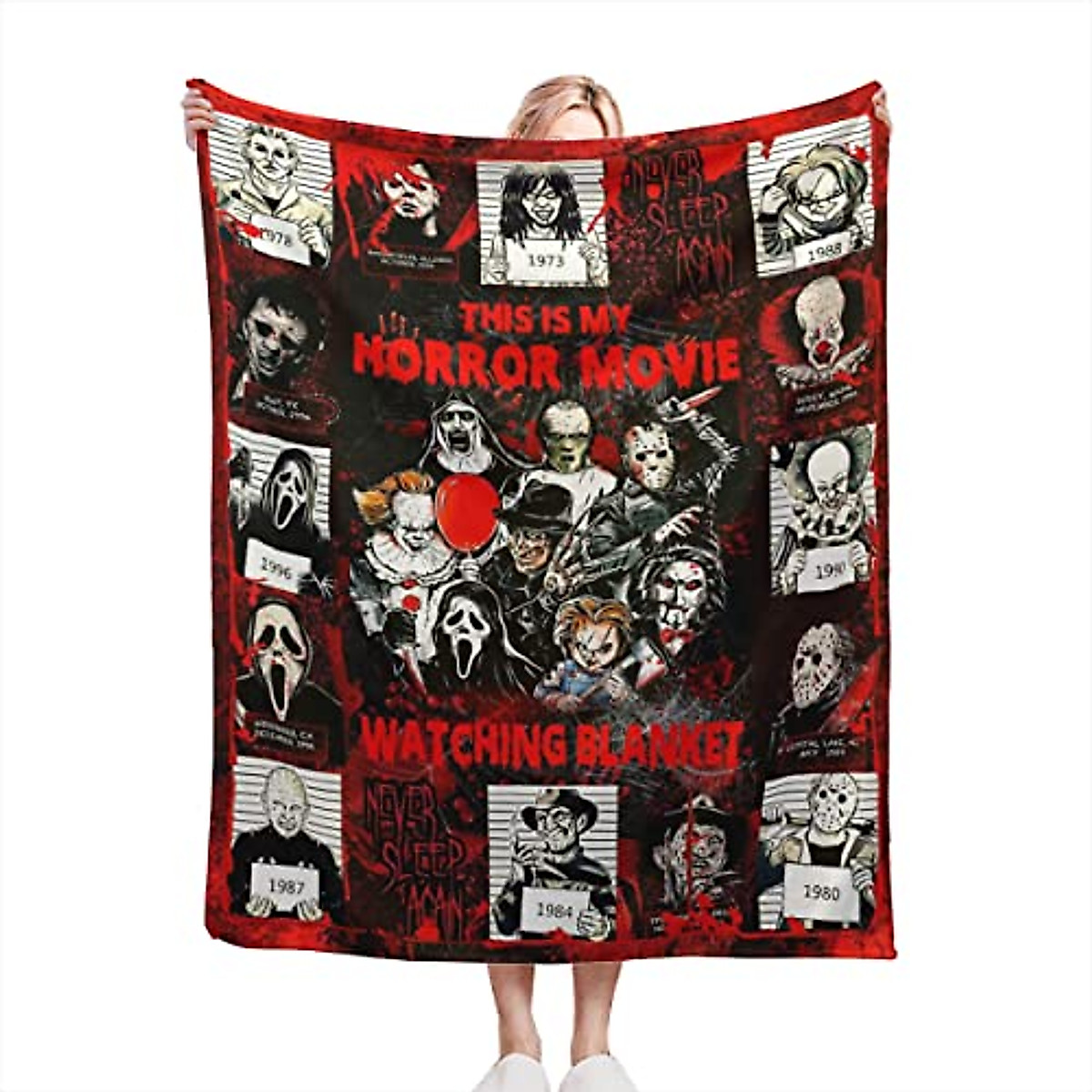 Super Soft Horror Movie Watching Blanket 50"x60" Halloween Christmas Throw Blanket Warm Lightweight Cozy Flannel Blankets for Bed Sofa Living Room