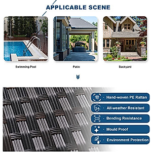 Kullavik 7 Pieces Outdoor Patio Furniture Set Sectional Rattan Sofa Brown Manual Wicker Patio Conversation Set with Navy Blue Cushions,1 Tempered Glass Tea Table and Cushions Covers