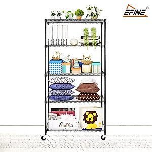 EFINE 5-Shelf Shelving Units and Storage on Wheels with Shelf Liners Set of 5, NSF Certified, Adjustable Carbon Steel Wire Rack for Garage, Kitchen, Office(63H X 30W X 14D)