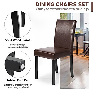 FDW Dining Chairs Set of 4, Dining Room Chairs Kitchen Chairs,Side PU Cushion Chairs with Waterproof Surface and Wood Legs,for Kitchen Restaurant and Living Room,Leather Brown