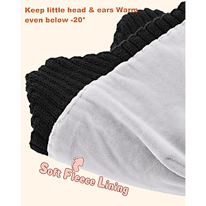 Baby Beanie Fleece Lined Toddler Winter Hat with Ear Flaps Little Girls Boys Warm Hats Cute Beanies for Kids Black