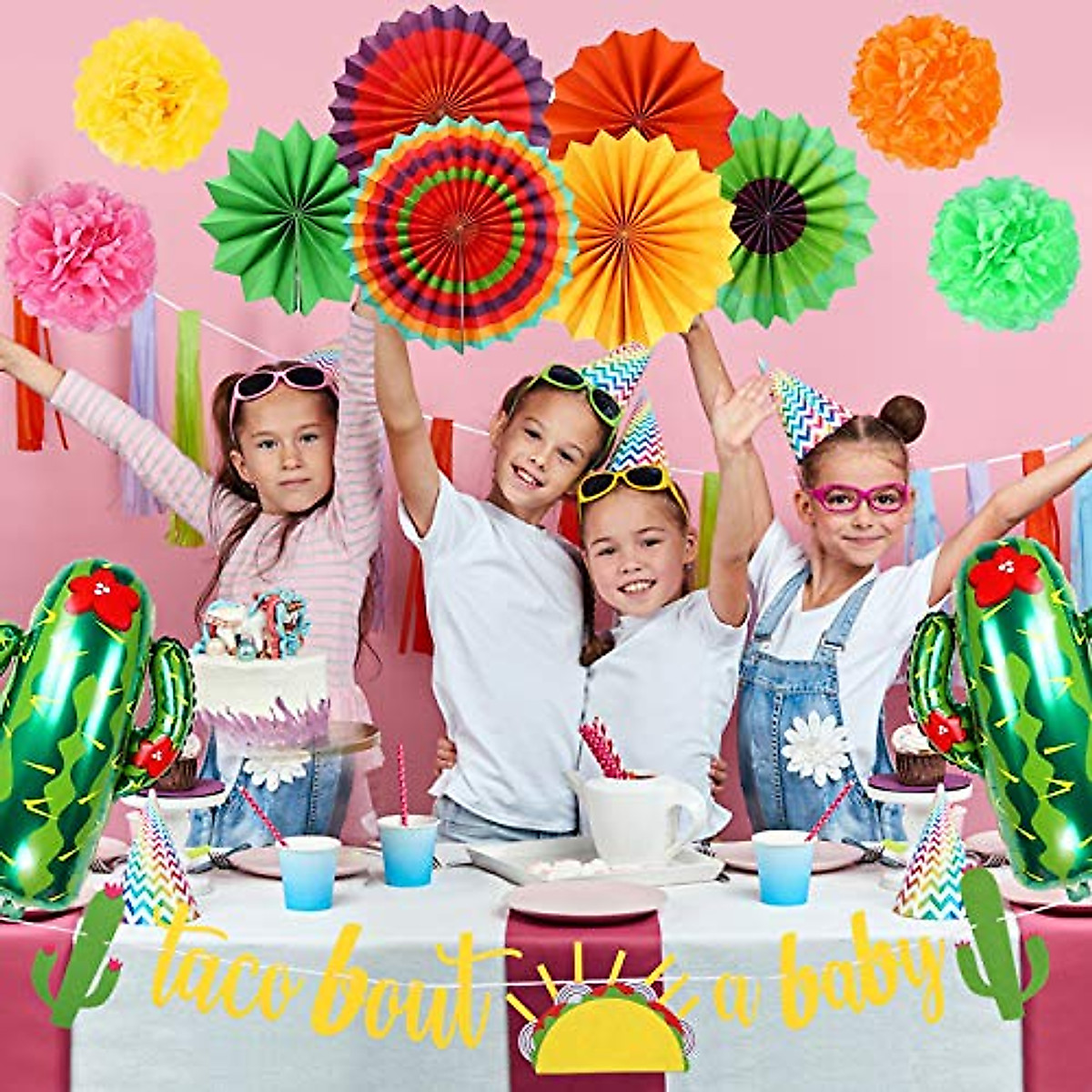 Ayamuba Taco Bout a Baby Decoration,Mexican Birthday Party Decoration with Fiesta Paper Fans, Taco Bout a Baby Banner, Cactus Balloons for Fiesta Baby Shower Decoration, Wedding Décor