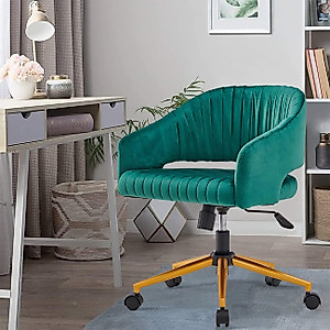 Home Office Chair Swivel Velvet Desk Chair Modern Cute Green Desk Chair with Gold Base for Girls Women Ergonomic Study Seat Computer Task Stools for Living Room (Green)