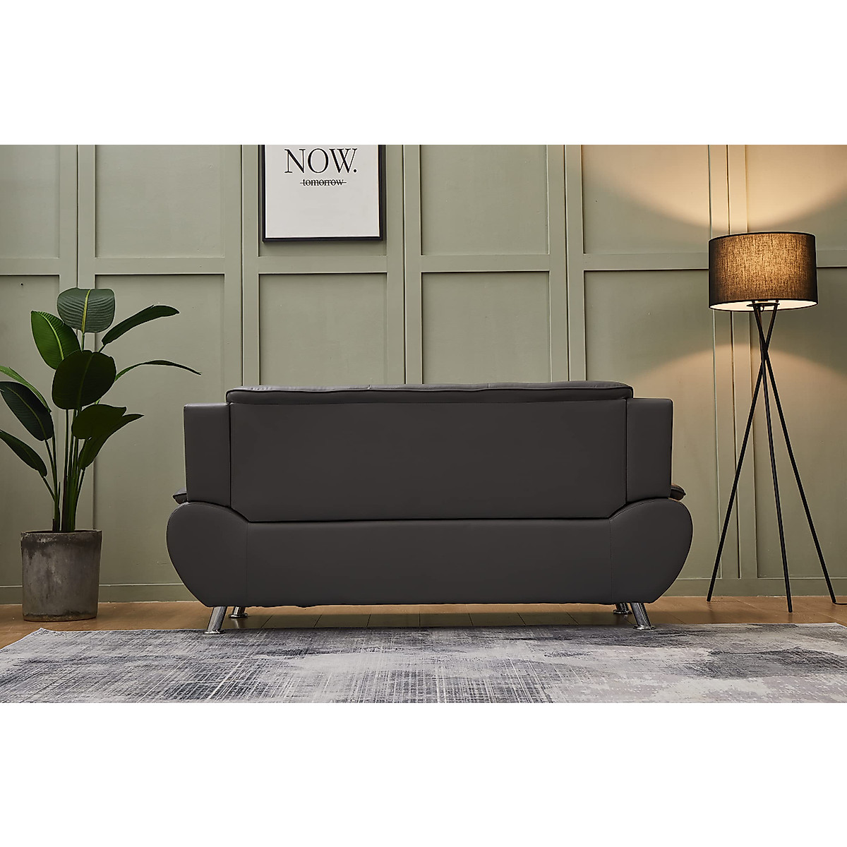 Kingway Faux Leather Living Room Sofas, 3 SEAT, Gray