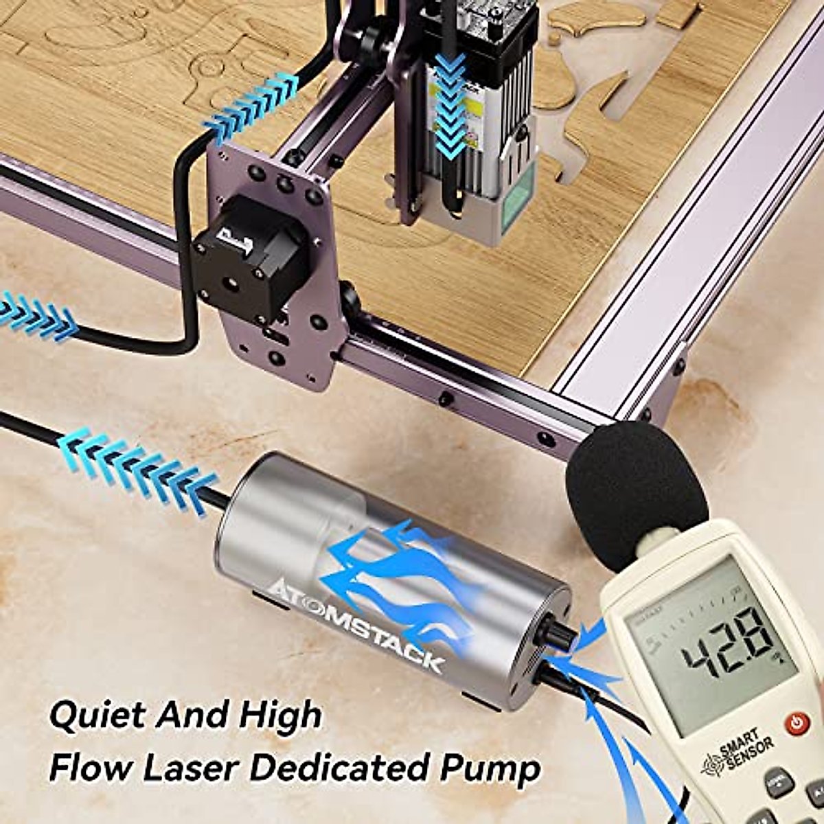 ATOMSTACK F30 Air Assist, Laser Engraver Laser Air Assist Pump with 2M Tube for ATOMSTACK X7 PRO/S10 PRO/A10 PRO/A5 PRO, Remove Smoke Dust, Cleaner Cutting Object Edges with Airflow 10-30L /Min