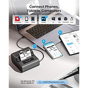 Phomemo M221 Label Maker, Newest Upgraded 3 Inch Bluetooth Thermal, Easier & More Stable, for Product, Address, Barcode, Small Business, Portable Label Printer DIY on Phone/PC, Space Gray,+100 Labels