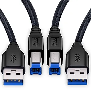 Besgoods USB A to B Cable 6Ft,USB 3.0 A Male to Type B Male Braided Cord Upstream Cable for Printer USB Hub Scanner External Hard Driver-Black,2Pack