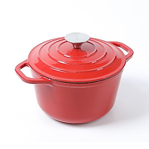 HAWOK Enameled Cast Iron Dutch Oven with Lid, 3 Quart Deep Round Dutch Oven with Dual Handles, Red