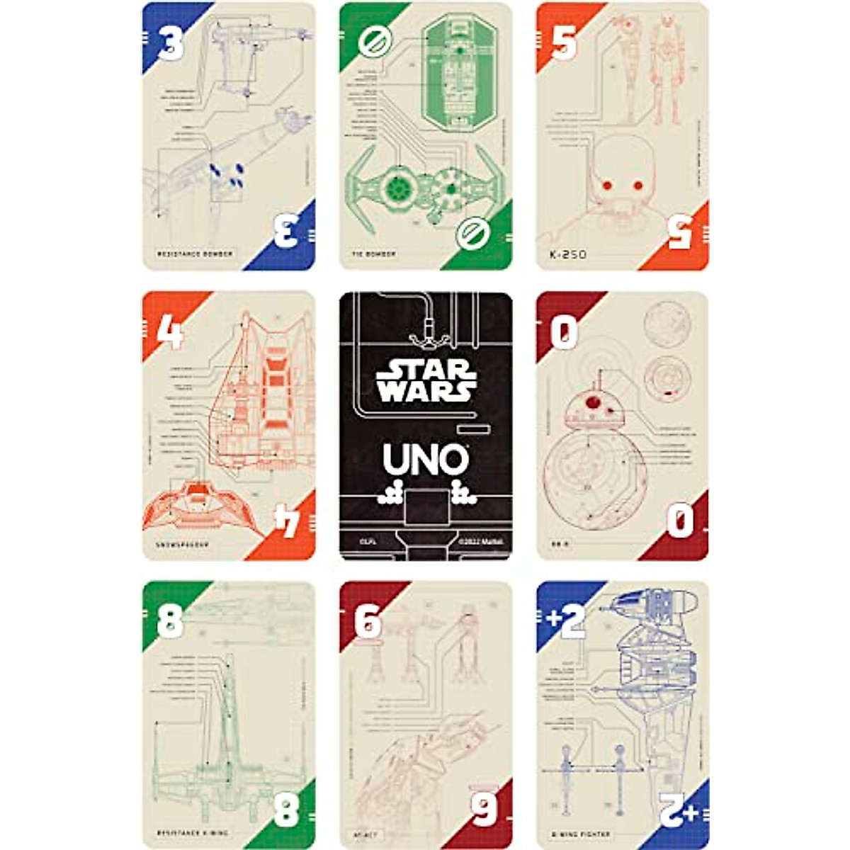 Mattel Games UNO Star Wars Technical Schematics Card Game for Kids & Adults with Blueprints of Space Stations, Ships & Droids