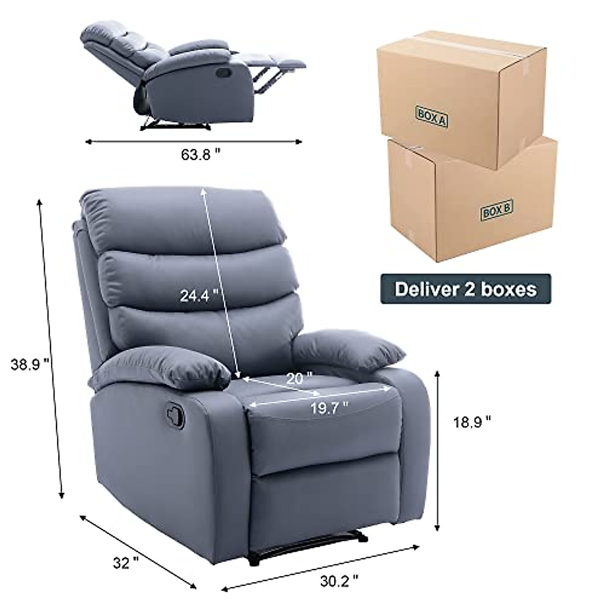 hzlagm Recliner Chair for Adults, Manual Recliner with Micro Leather, Single Sofa Chair, Easy to Operate Footrest & Headrest, Small Recliner Chair for Small Spaces- Pale Sky