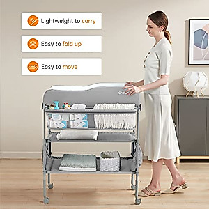 Baby Changing Table Portable Adjustable Changing Station for Tall, Foldable Diaper Changing Tables, Easy Clean Changing Table Topper, Large Storage Cholena Changing Station for Nursery, Light Grey