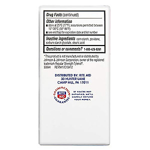Rite Aid Regular Strength Pain Relief Acetaminophen, 325mg - 100 Tablets | Pain Reliever and Fever Reducer | Joint Pain Relief | Muscle Pain Relief | Arthritis Pain Relief | Back Pain Relief Products
