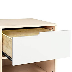 Babyletto Hudson Nightstand with USB Port in Washed Natural and White, 1 Drawer and Storage Cubby