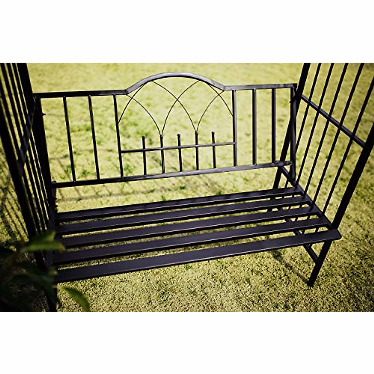 1. GO Steel Garden Arch with Seat for 2 People, 6'9" High x 3'9" Wide, Garden Arbor for Various Climbing Plant, Outdoor Garden Lawn Backyard