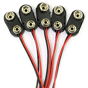 RuiLing 5pcs 9V Battery Clip with 15cm Lead Wire I Type 9v Cell Holder DIY Battery Buckle Connector