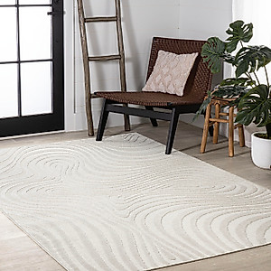Eyely NCS103A-8 Scandinavian Maribo Abstract Groovy Striped Indoor Area Rug, Contemporary, Modern, Vintage, Coastal, Bohemian for Bedroom,Kitchen,Living Room,Non Shedding,Easy-Washing, Cream, 8 X 10