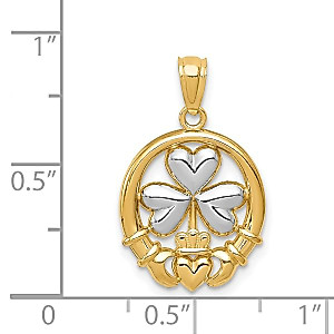 IceCarats 14K Solid Yellow Gold Lucky Clover Leaf Shamrock Flower Heart Irish Claddagh Necklace Celtic Charm Pendant Jewelry Only