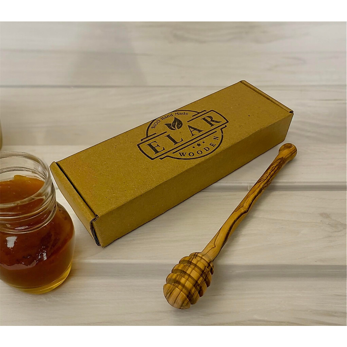 Handcrafted Olive Wood Honey Dipper - Unique Design, Eco-Friendly, Durable & Perfect for Drizzling Honey
