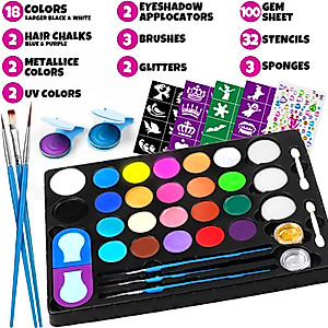 COVACURE Face Paint Kit for Kids - 22 Vibrant colors and 160-piece Kit for Face Painting, Non-Toxic & Hypoallergenic Face Painting Kit for Halloween Makeup, Cosplay, Carnivals and Stage Performance