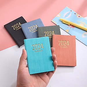 Saterkali 2024 Planner - A7 English Planner A6 Dazzling Color Imitation Leather Hardcover 180 Pages Inkproof Paper Mini Diary Notebook Student Supplies Green