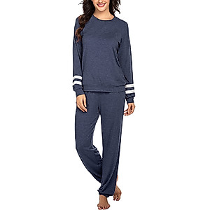 Ekouaer Sweatsuits Womens Loungewear Set Tracksuit Long Sleeve Pajamas Set with Pockets 2 Piece Outfits Lounge Sets Navy Blue XX-Large