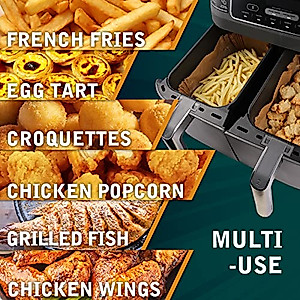 AIEVE Air Fryer Paper Accessories for Dual Basket Air Fryer, 100Pcs Non-Stick Air Fryer Liners Disposable Compatible with Ninja 2-Basket Air Fryer, Instant Vortex Plus XL 8-quart Dual Basket Air Fryer