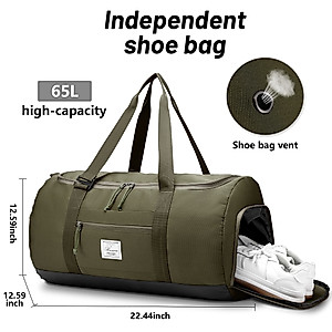 Brozoza Travel Duffle Bag for Men 65L Large Size Traveling Duffel Bag Weekender Overnight with Shoes Compartment Multifunctional Sports Gym Bags (Green)