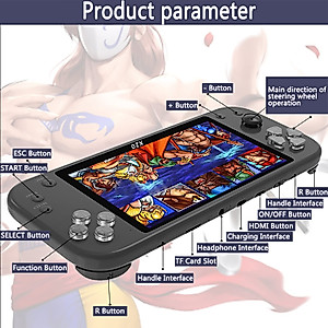 Joseky X20 Handheld Game Console - Support External Handles and Built-in 1000+ Classic Games, Two-Player Mode TV HD Output 5.1-inch Large-Screen Multi-Function Game Console (Black)