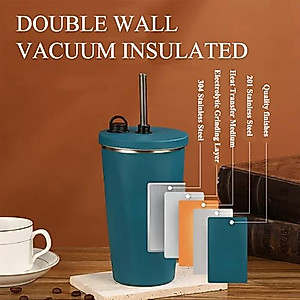 FRAGSCEN 20 OZ Insulated Tumbler with Lid and Straw, Tumbler with Screw Lid, Stainless Steel Tumbler, Iced Coffee Cup, Double Wall Vacuum Tumblers, Water Bottle Travel Mug, Black